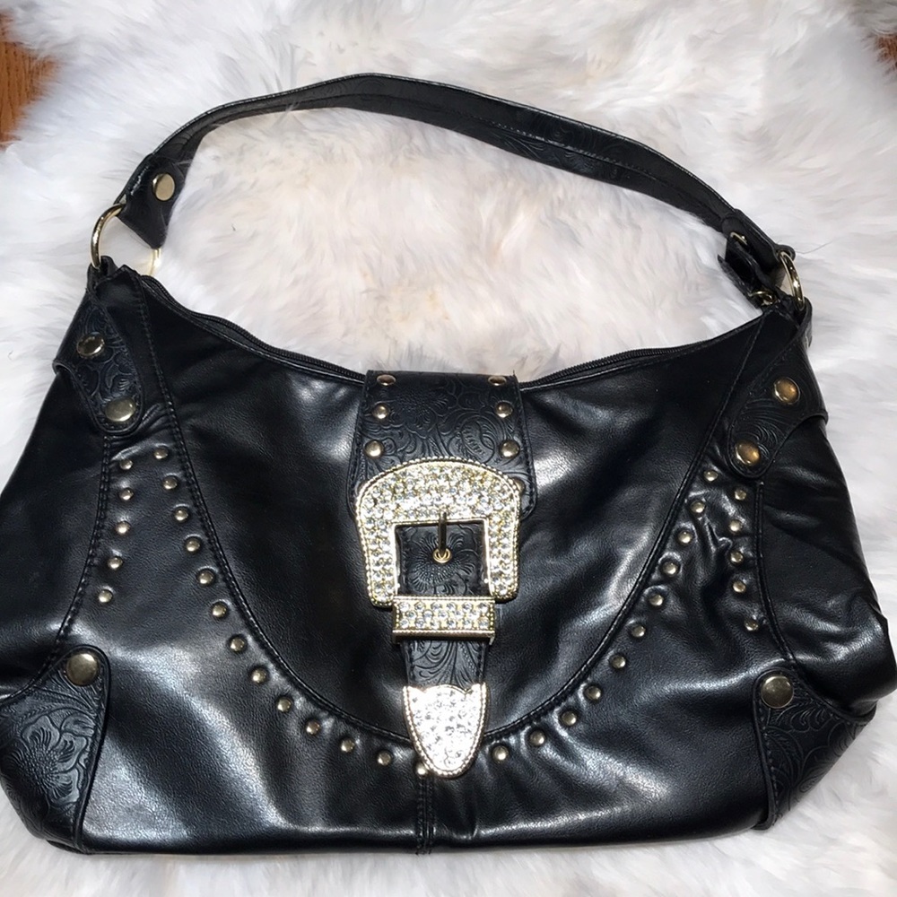 Black With Silver Accents Western Themed Purse - Gem